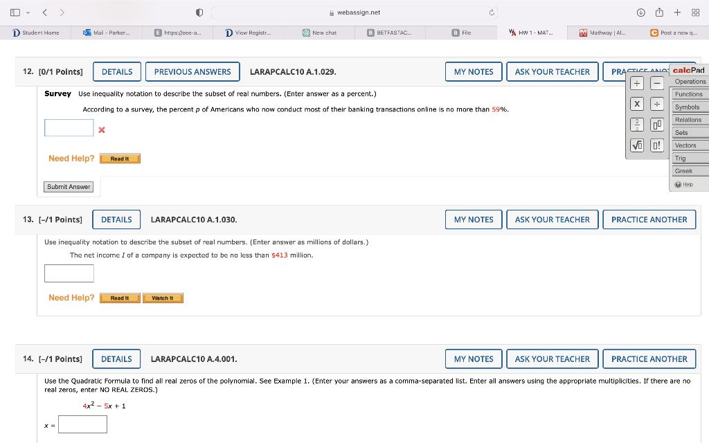 Solved Survey Use inequality notation to describe the subset | Chegg.com