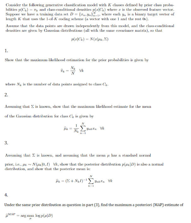 Consider the following generative classification | Chegg.com