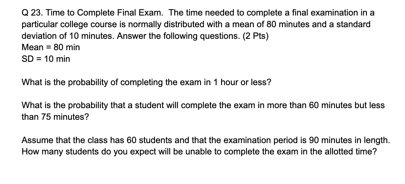 Solved Q 23. ﻿Time to Complete Final Exam. The time needed | Chegg.com