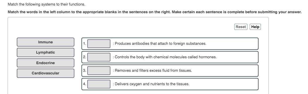 Solved Match the following systems to their functions.Match | Chegg.com