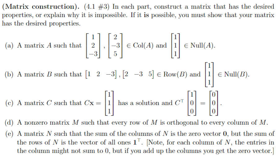 Solved (Matrix construction). (4.1 #3) In each part, | Chegg.com