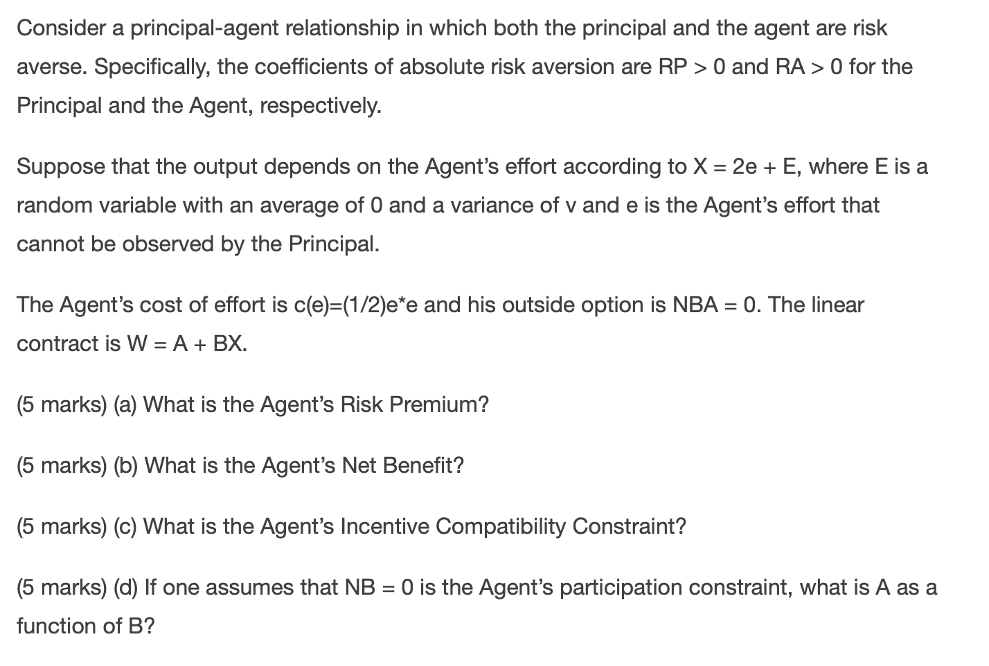 Solved Consider a principal-agent relationship in which both | Chegg.com