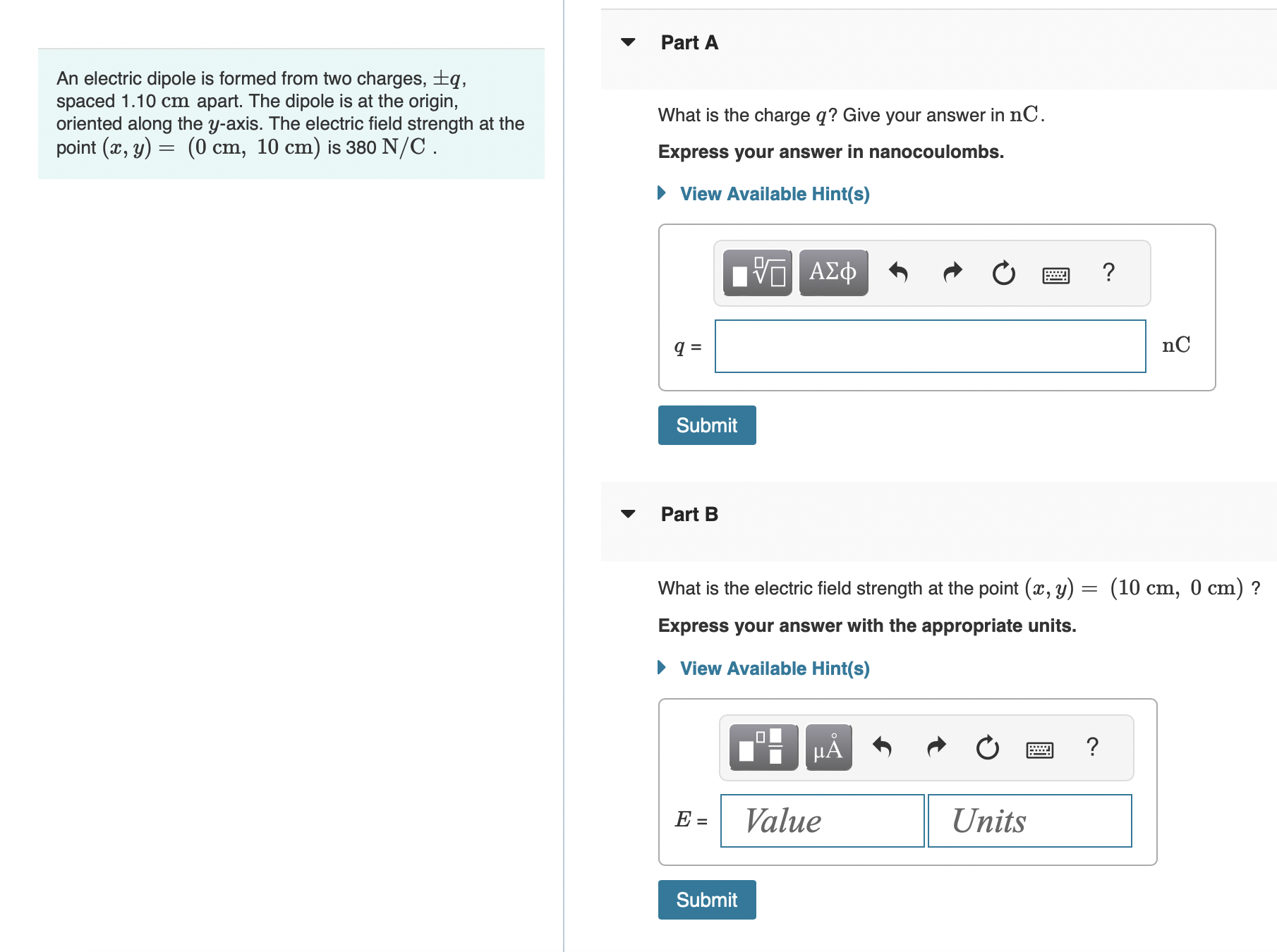Solved An electric dipole is formed from two charges, | Chegg.com