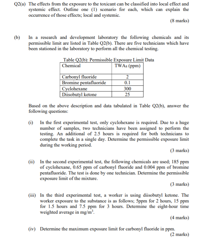 Q2(a) The effects from the exposure to the toxicant | Chegg.com