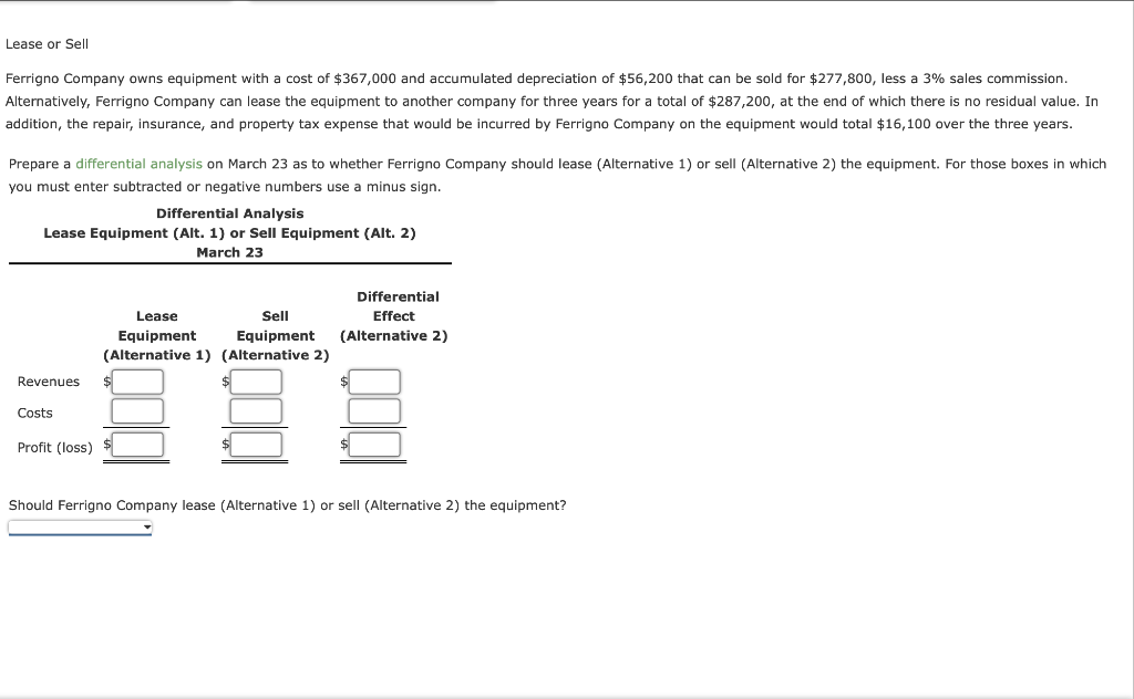 Solved Lease or Sell Ferrigno Company owns equipment with a | Chegg.com