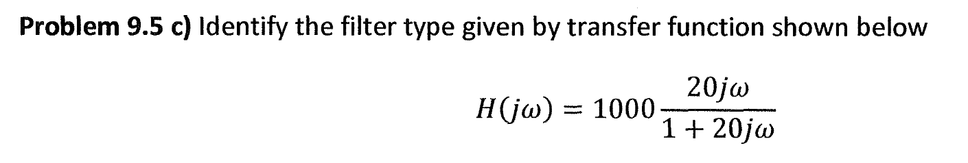Solved Problem 9.5 ﻿c) ﻿Identify the filter type given by | Chegg.com