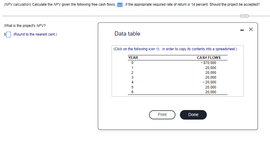 Solved (NPV calculation ) Calculate the NPV given the | Chegg.com