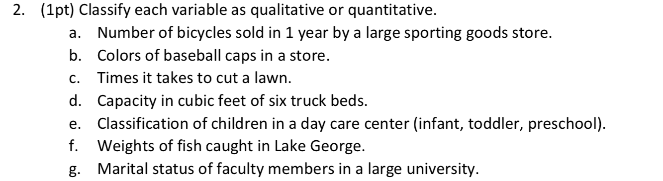 Solved a. C. 2. (1pt) Classify each variable as qualitative | Chegg.com