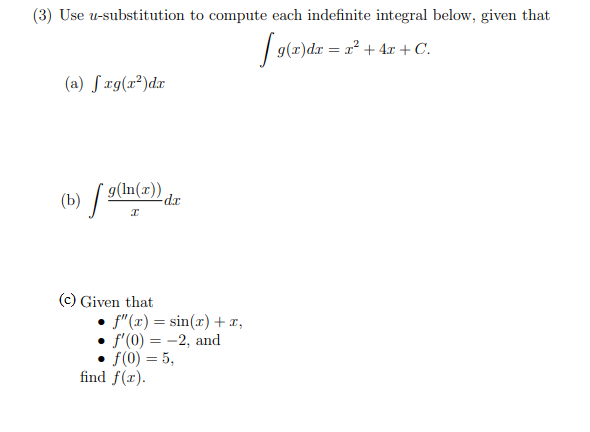Solved (3) Use u-substitution to compute each indefinite | Chegg.com