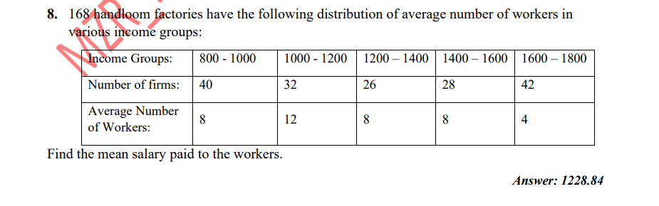 Solved 8. 168 handloom factories have the following | Chegg.com