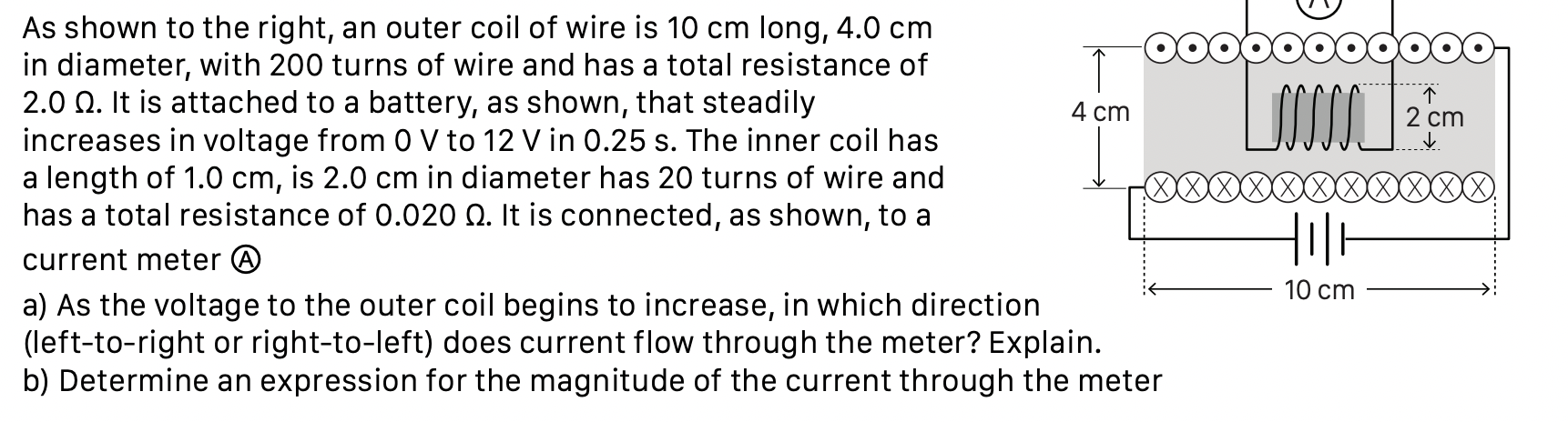 As shown to the right, an outer coil of wire is 10 cm | Chegg.com