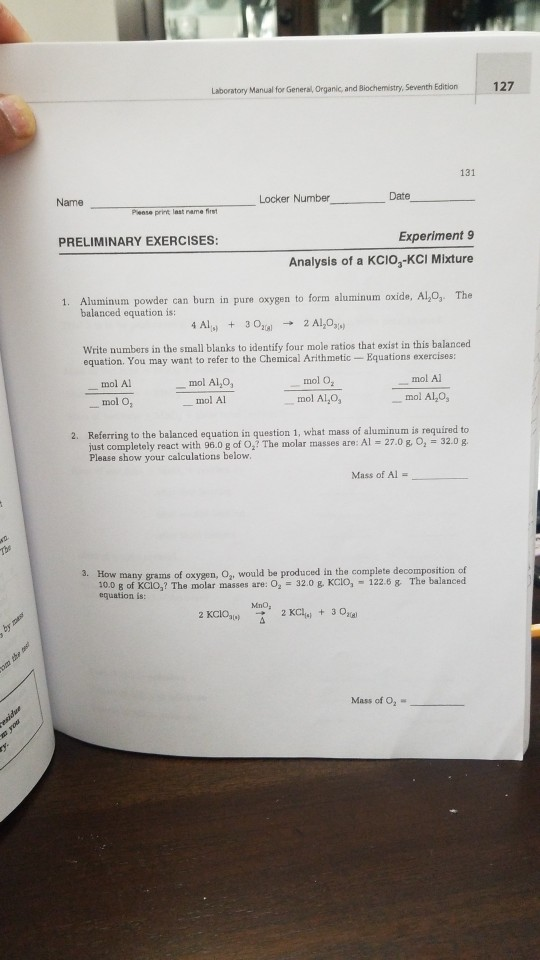 Solved 127 Laboratory Manual for General, Organic, and | Chegg.com