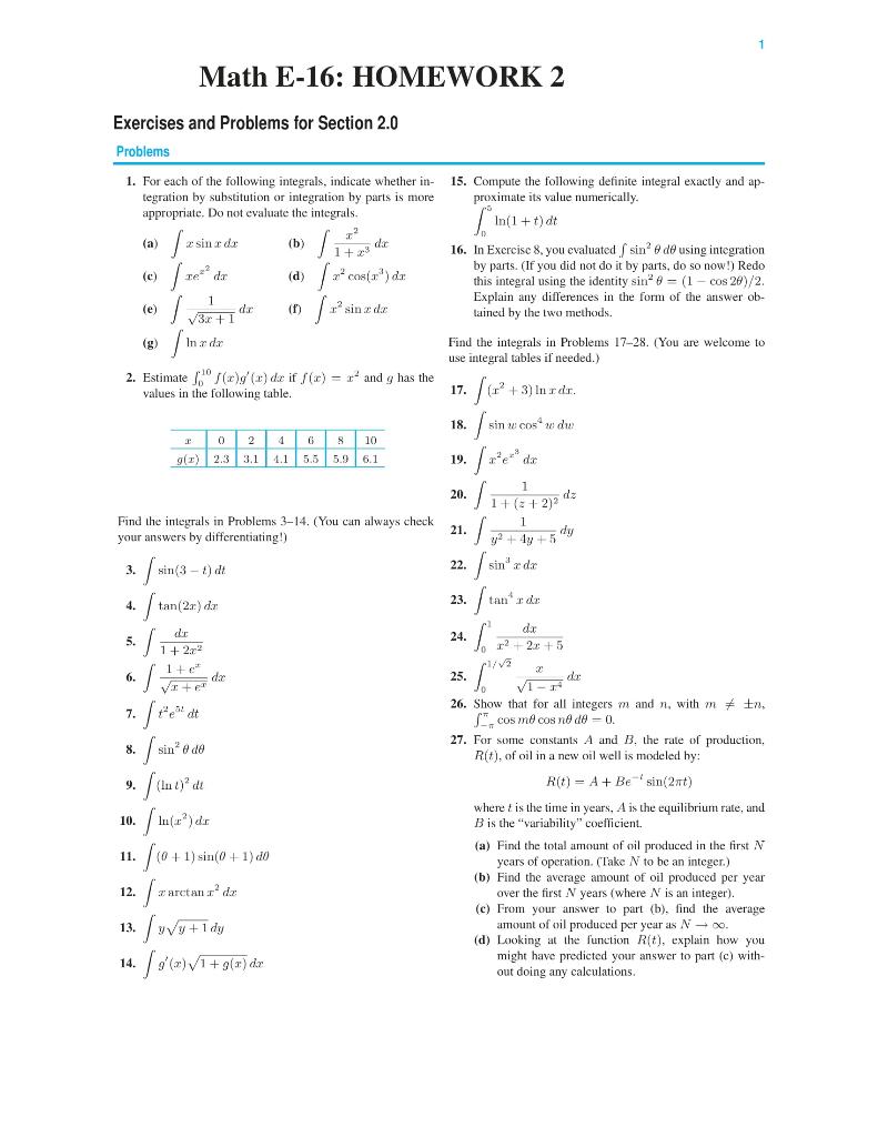 Solved 1. For each of the following integrals, indicate | Chegg.com