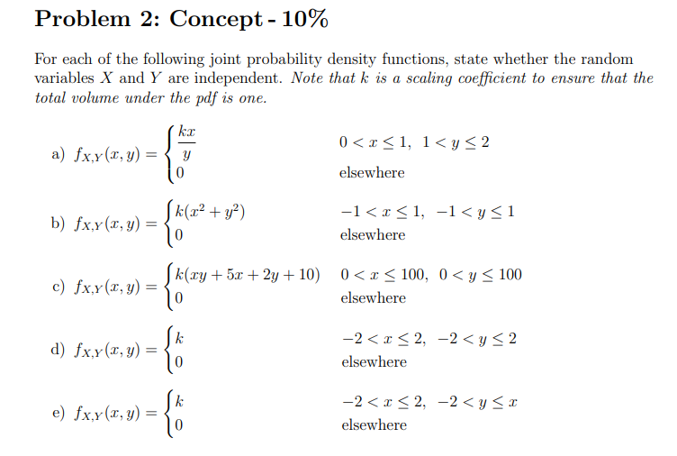 Solved For each of the following joint probability density | Chegg.com