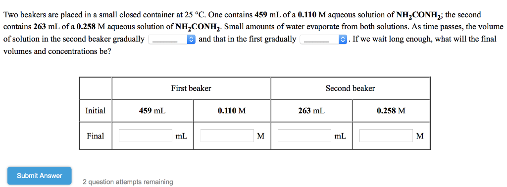 Solved Two beakers are placed in a small closed container at | Chegg.com