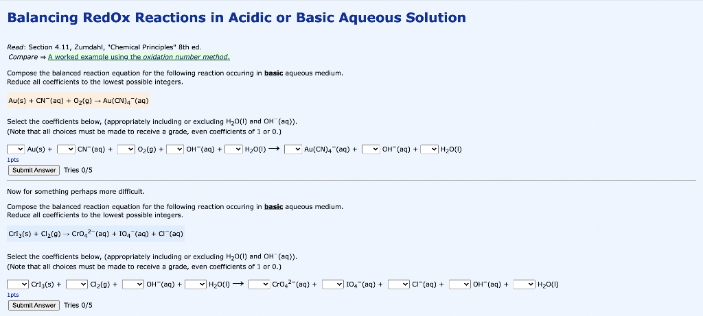 Solved Balancing Redox Reactions in Acidic or Basic Aqueous | Chegg.com