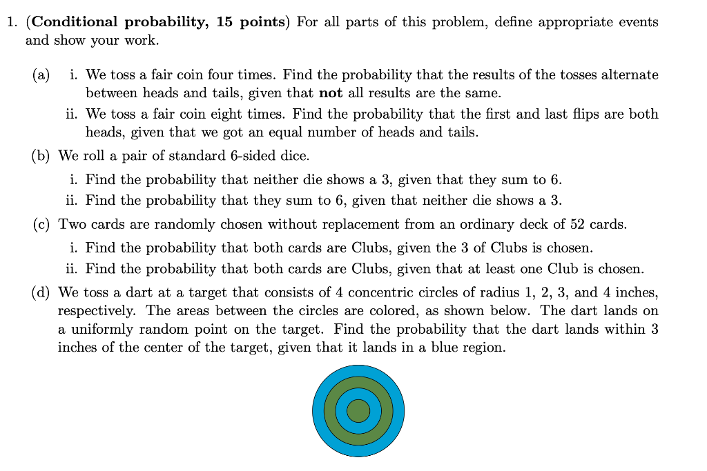 Solved 1. (Conditional probability, 15 points) For all parts | Chegg.com