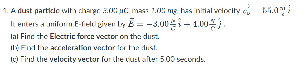 Solved = 55.0m î S 1. A dust particle with charge 3.00 uC, | Chegg.com