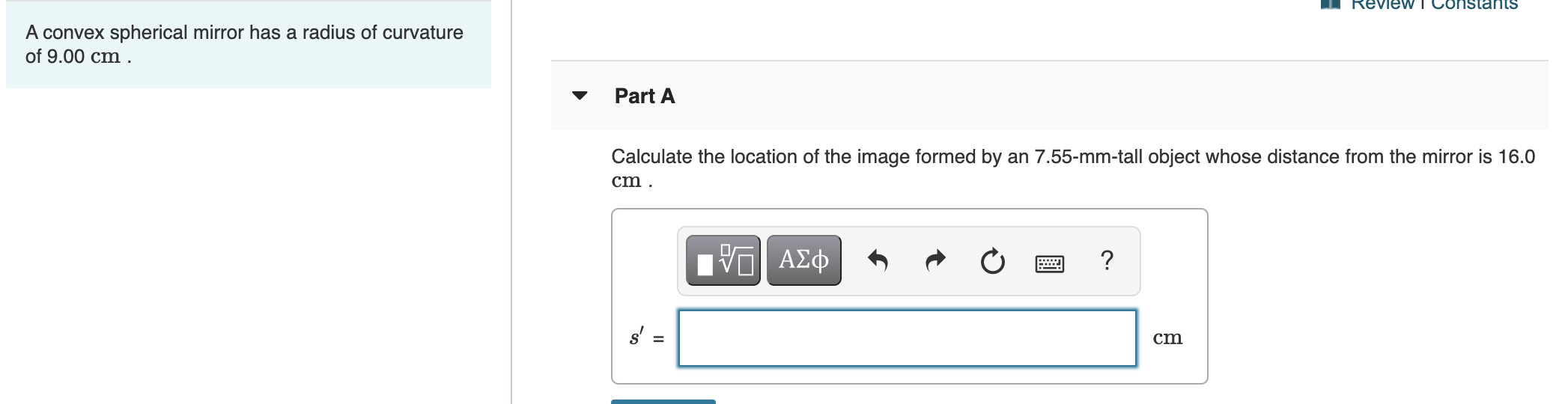 Solved Review Constants A convex spherical mirror has a | Chegg.com