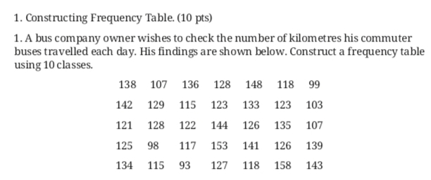 Solved 1. Constructing Frequency Table. (10 pts) 1. A bus | Chegg.com