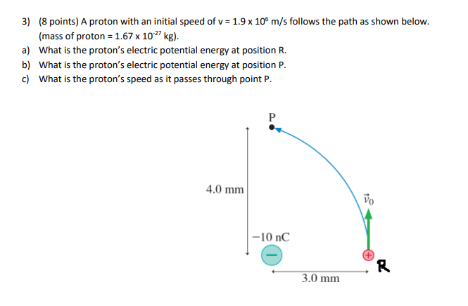 Solved 3) (8 points) A proton with an initial speed of v= | Chegg.com