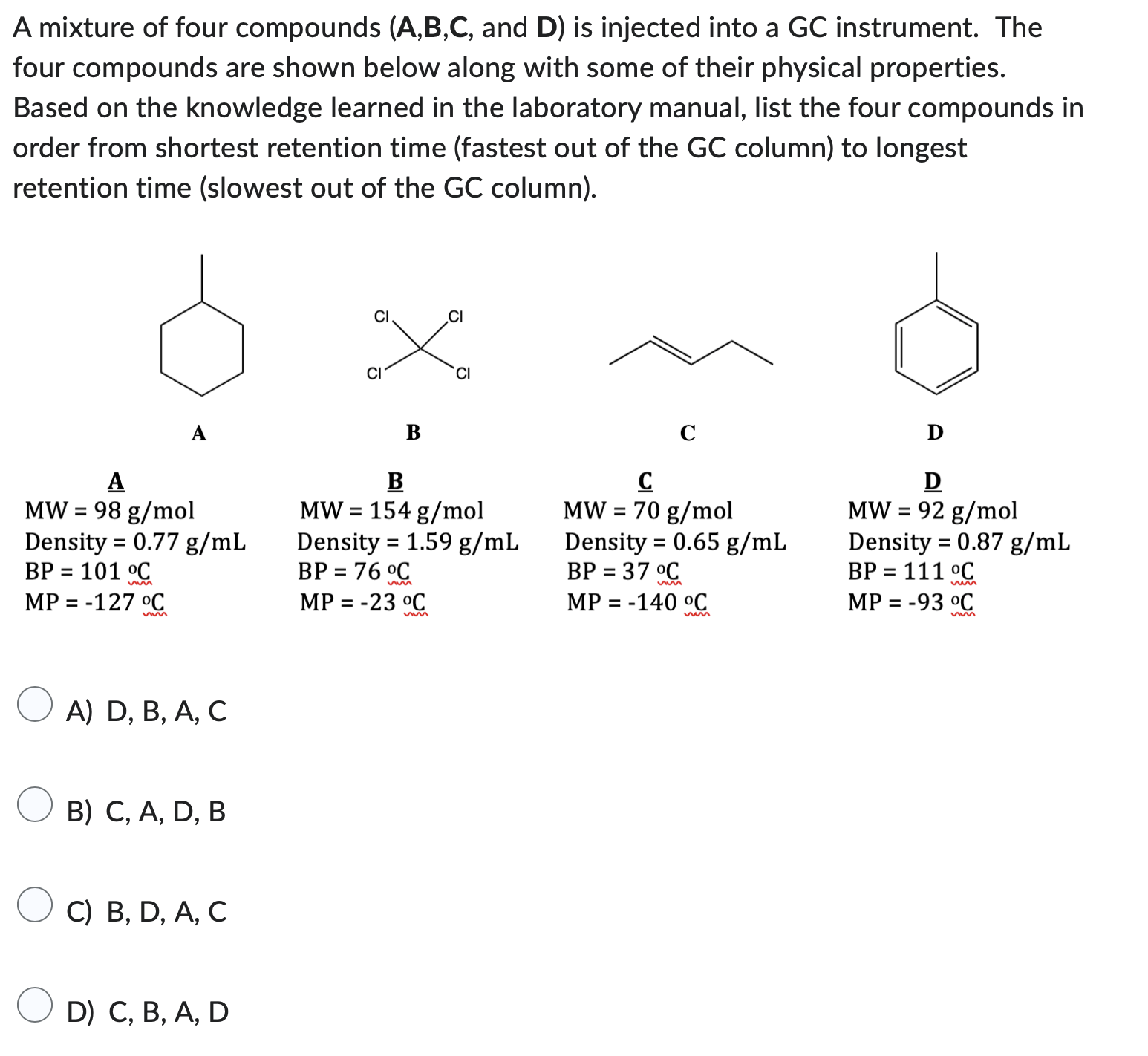 Solved A mixture of four compounds (A,B,C, and D) is | Chegg.com