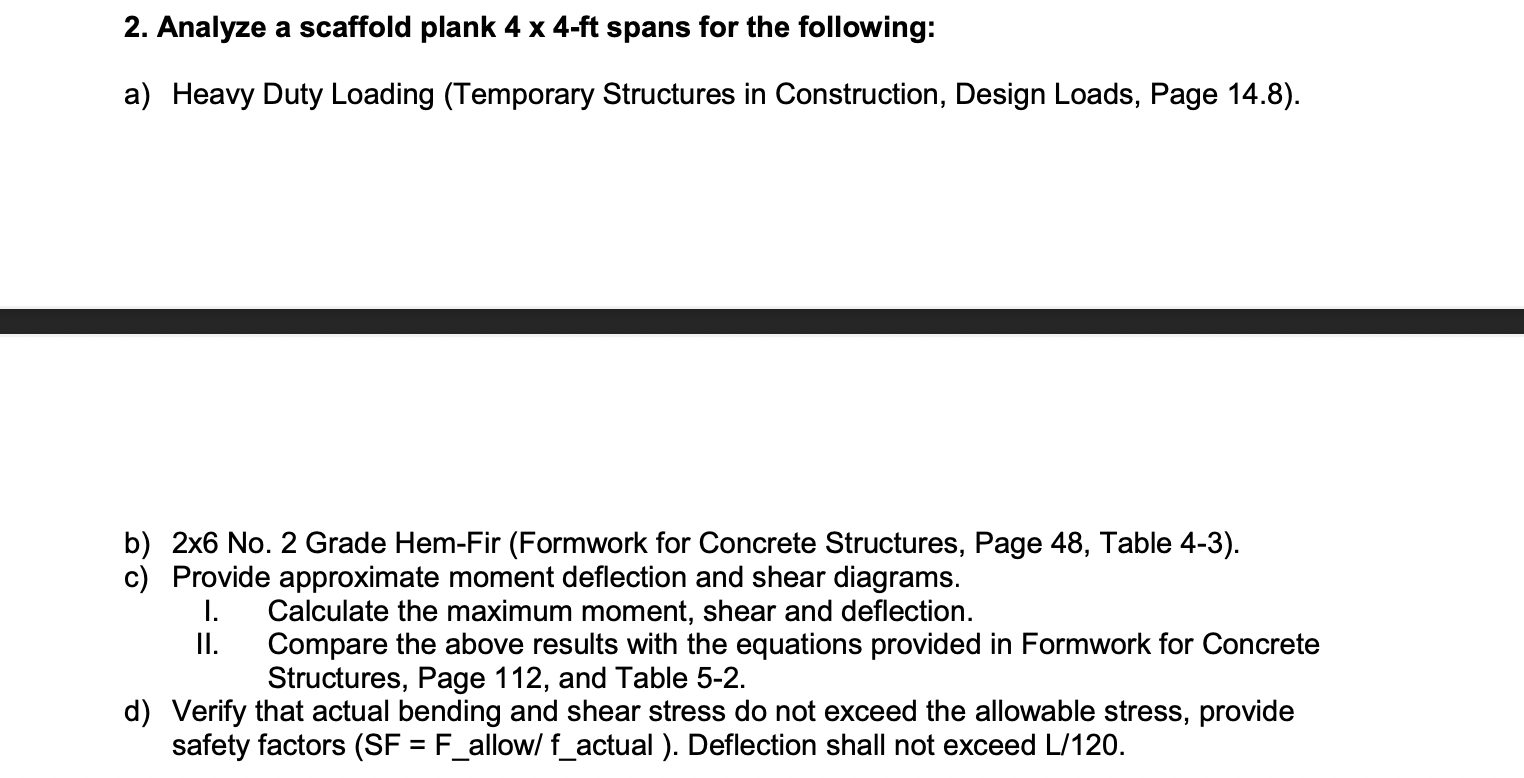 Solved 2. Analyze a scaffold plank 4×4-ft spans for the | Chegg.com