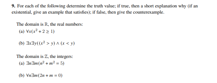 Solved 9. For each of the following determine the truth | Chegg.com