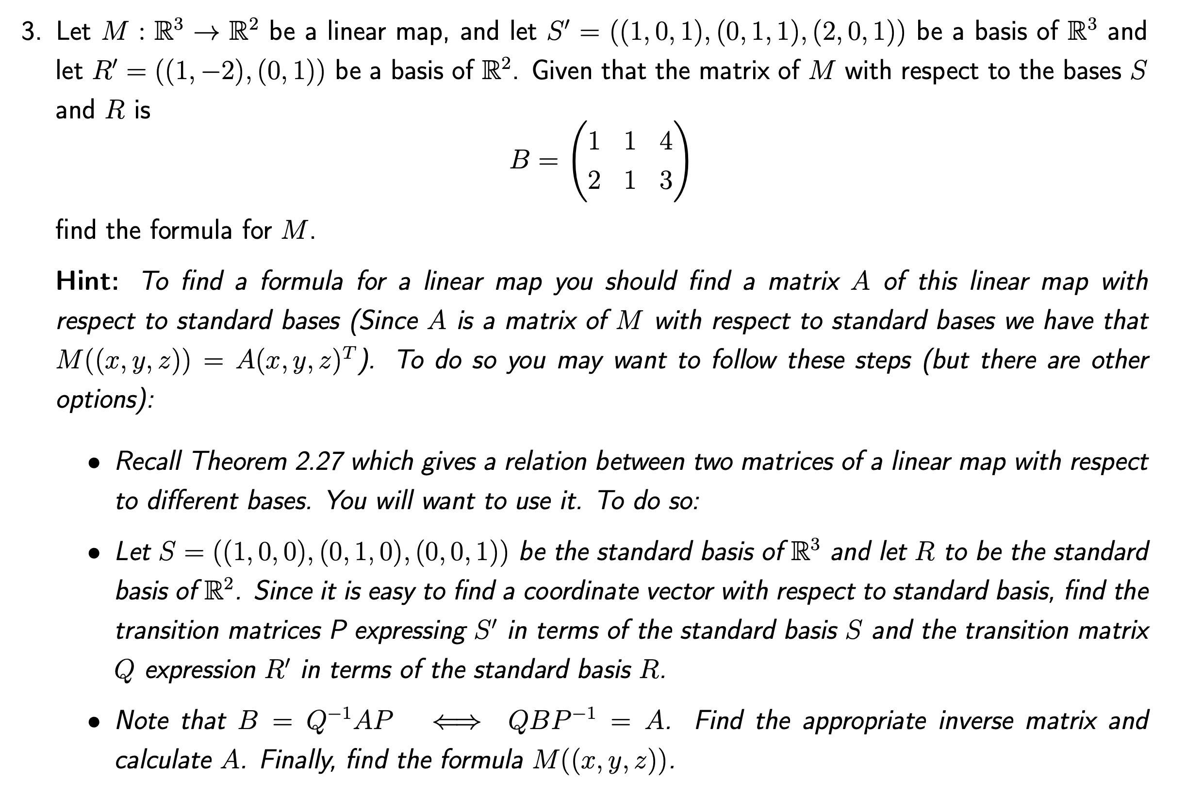 Solved Let M:R3→R2 be ﻿a linear map, and let | Chegg.com