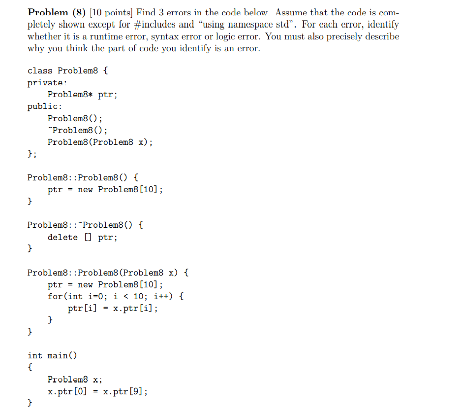 Solved Problem (8) [10 points) Find 3 errors in the code | Chegg.com