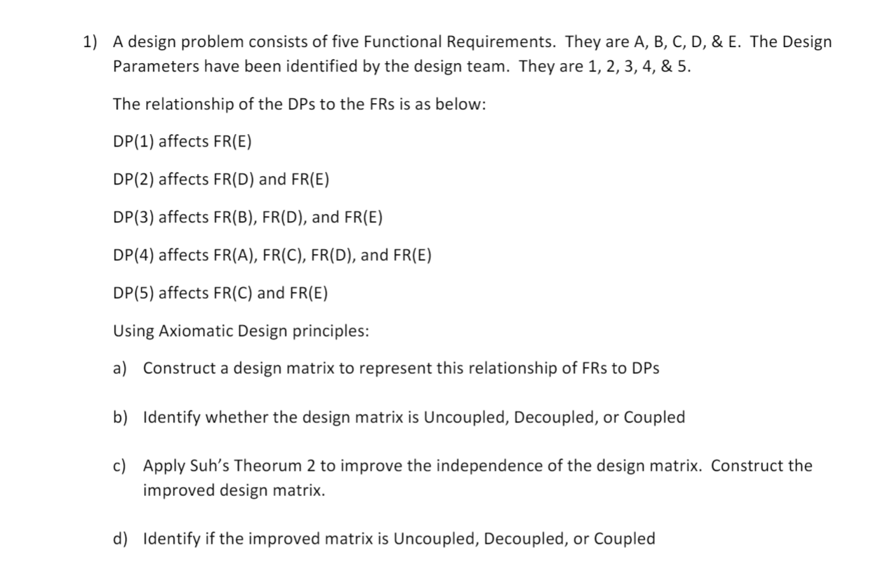Solved 1) A design problem consists of five Functional | Chegg.com