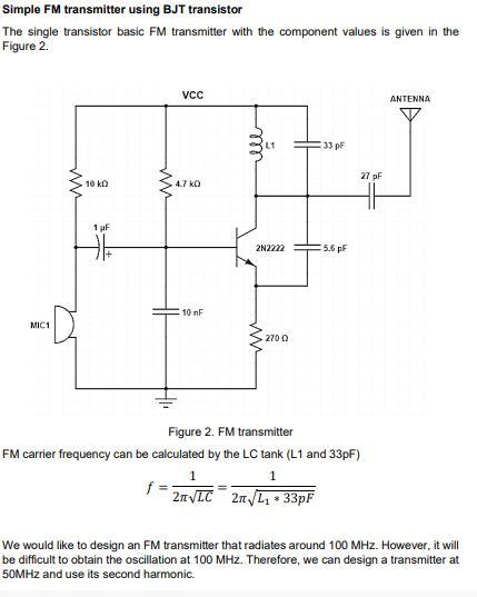 Solved Simple FM transmitter using BJT transistor The single | Chegg.com