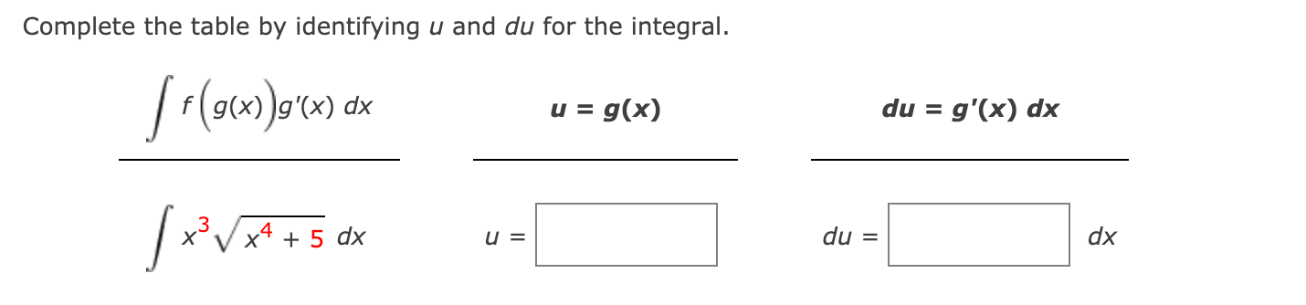 Solved Complete the table by identifying u and du for the | Chegg.com
