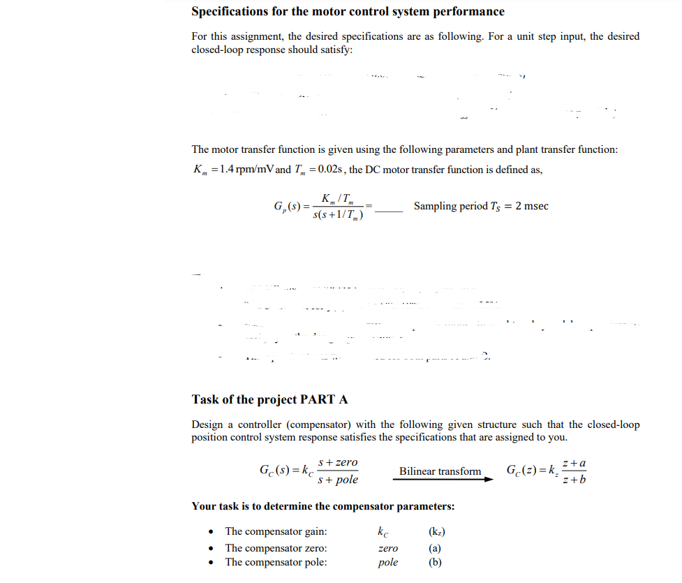 Solved Part A Design A Digital Controller For The Dc Motor