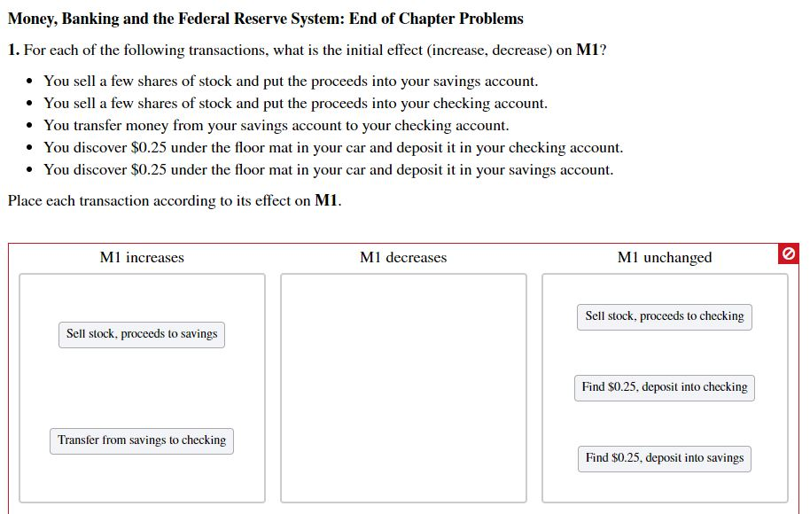Solved Money, Banking and the Federal Reserve System: End of | Chegg.com