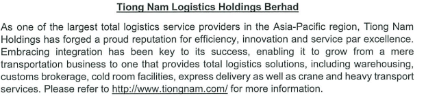Tiong Nam Logistics Holdings Berhad As one of the | Chegg.com