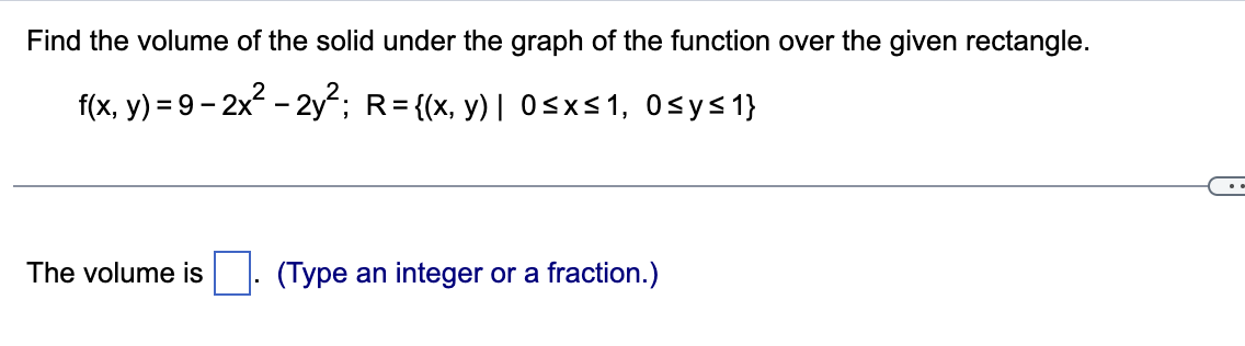 Solved Find the volume of the solid under the graph of the | Chegg.com