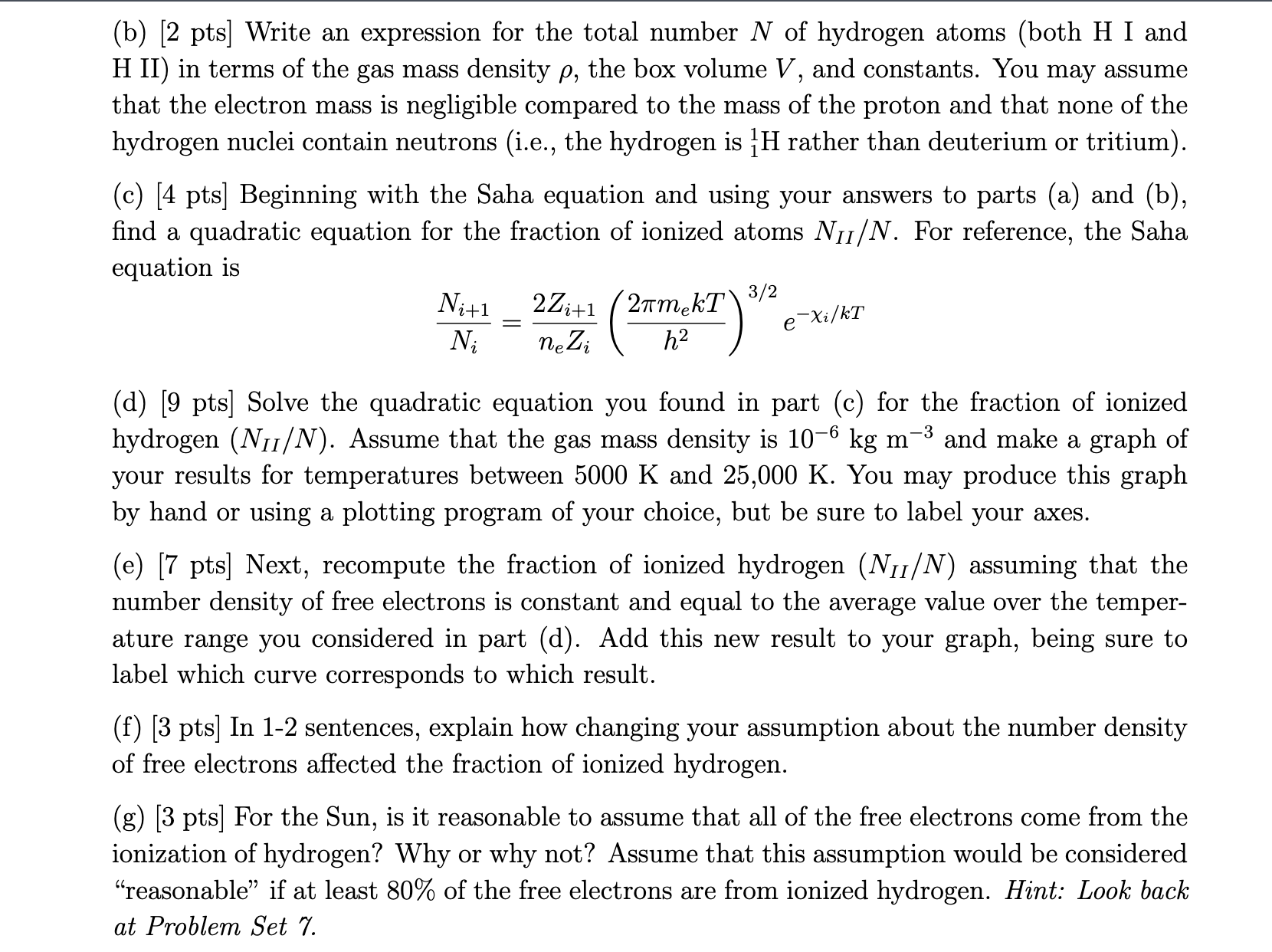 Solved 3 Pure Hydrogen Star [30 points] In earlier Saha | Chegg.com
