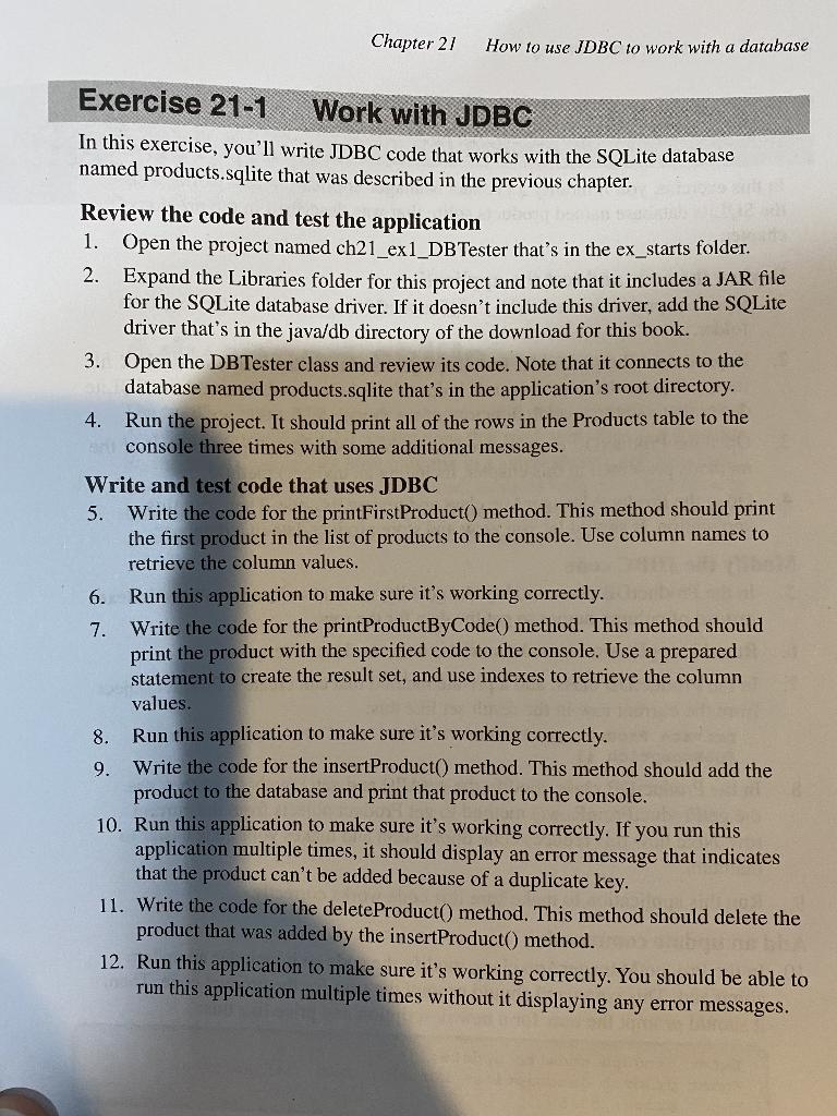 Solved Exercise 21-1 Work with JDBC Please need help solve | Chegg.com