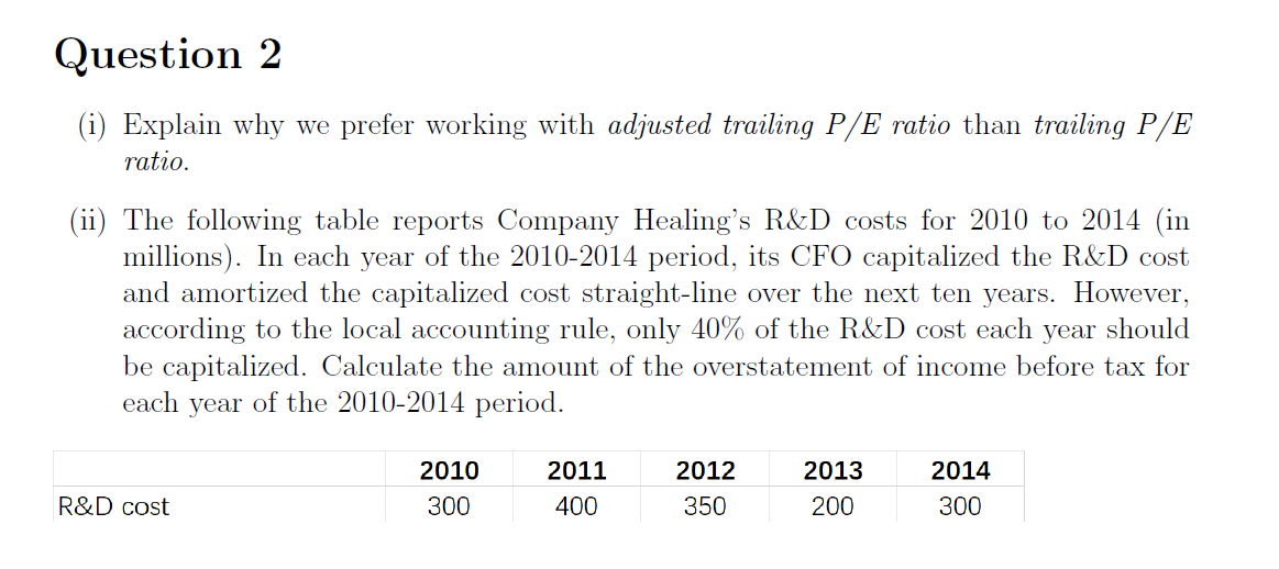 Solved Question 2 (i) Explain why we prefer working with | Chegg.com