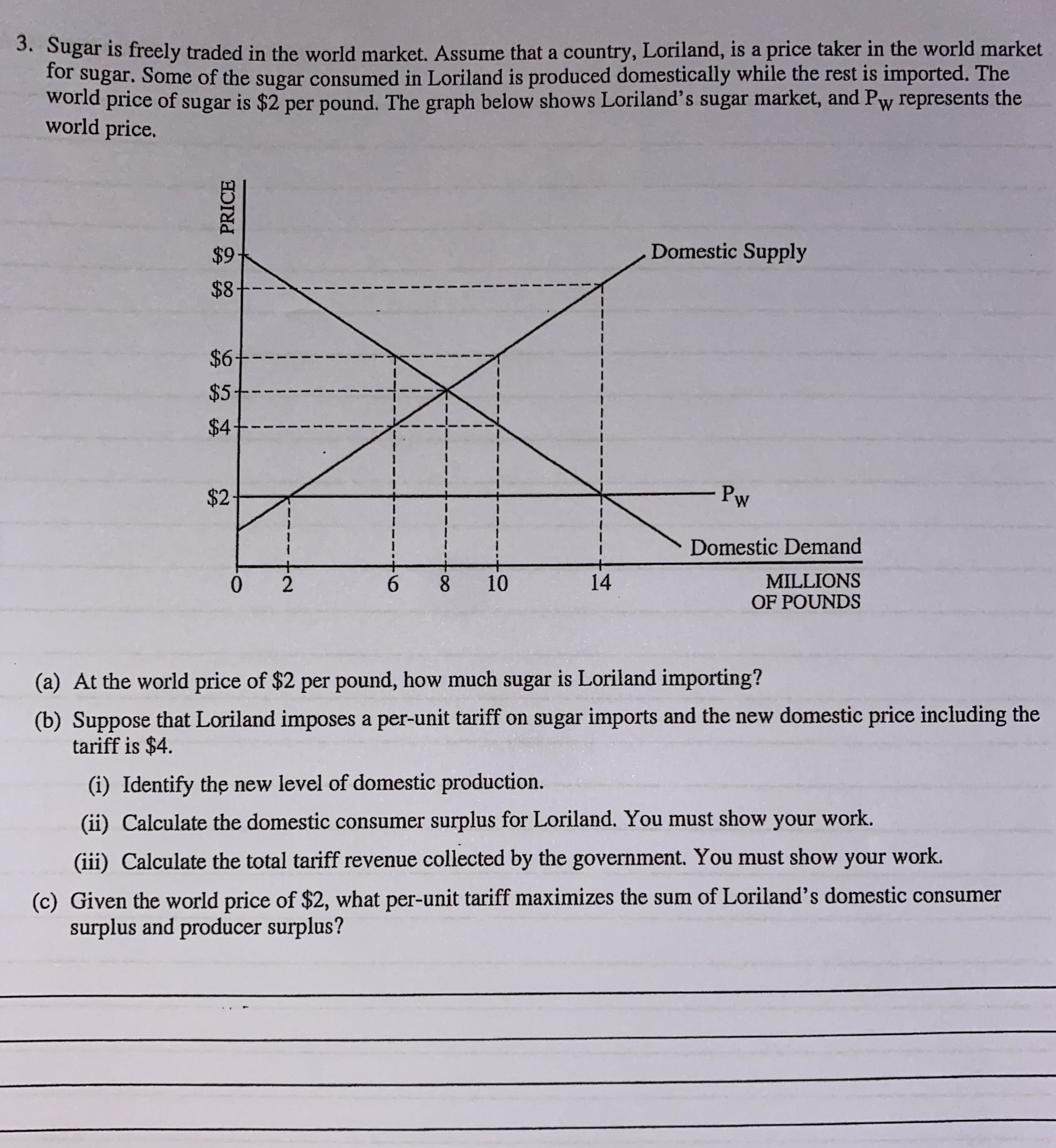 Solved 3. Sugar is freely traded in the world market. Assume | Chegg.com