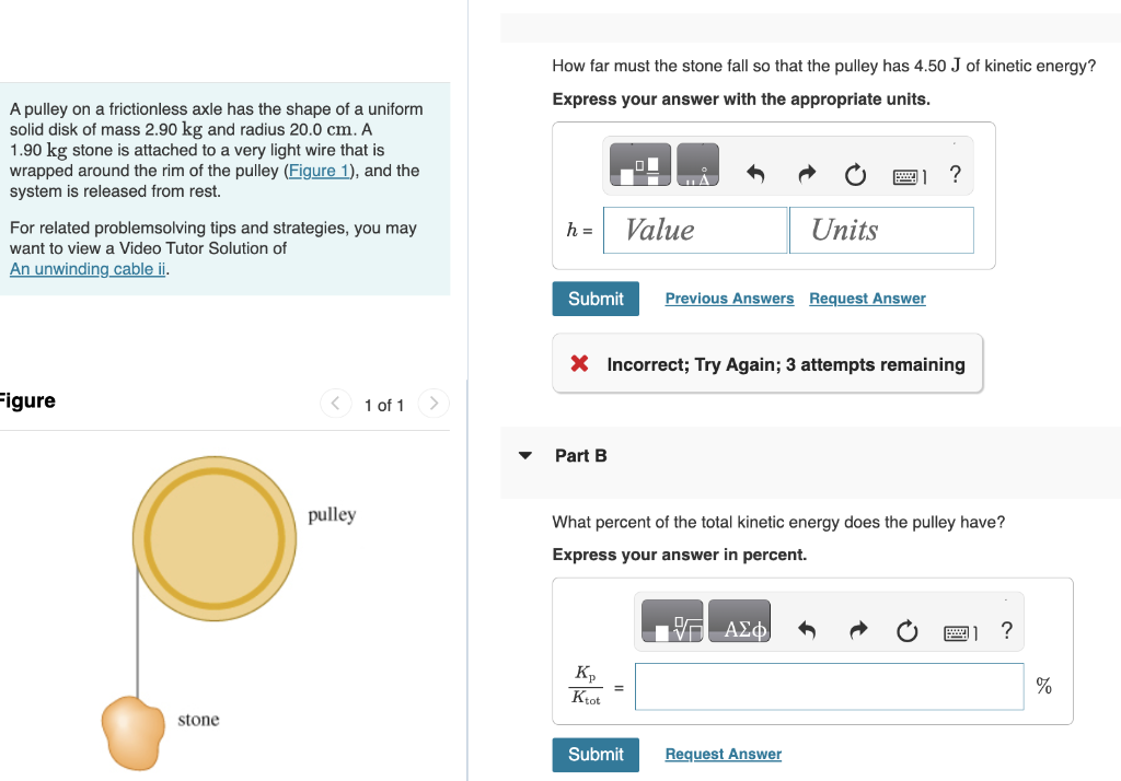 Solved How far must the stone fall so that the pulley has | Chegg.com