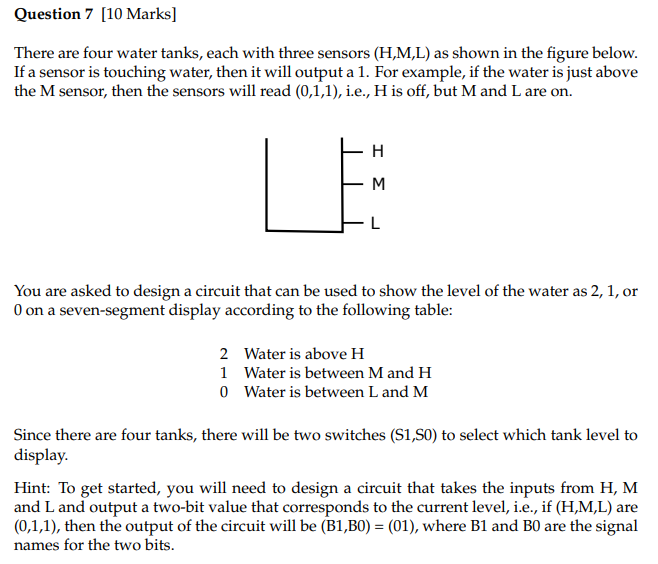 Solved There are four water tanks, each with three sensors | Chegg.com