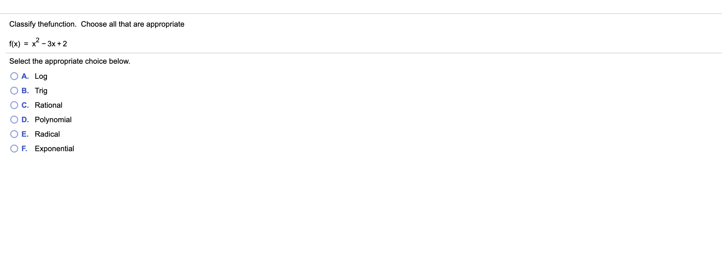 Solved Classify thefunction. Choose all that are appropriate | Chegg.com