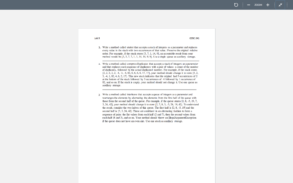 Solved ZOOM Lab9 COSC 241 1. Write a method called stutter | Chegg.com