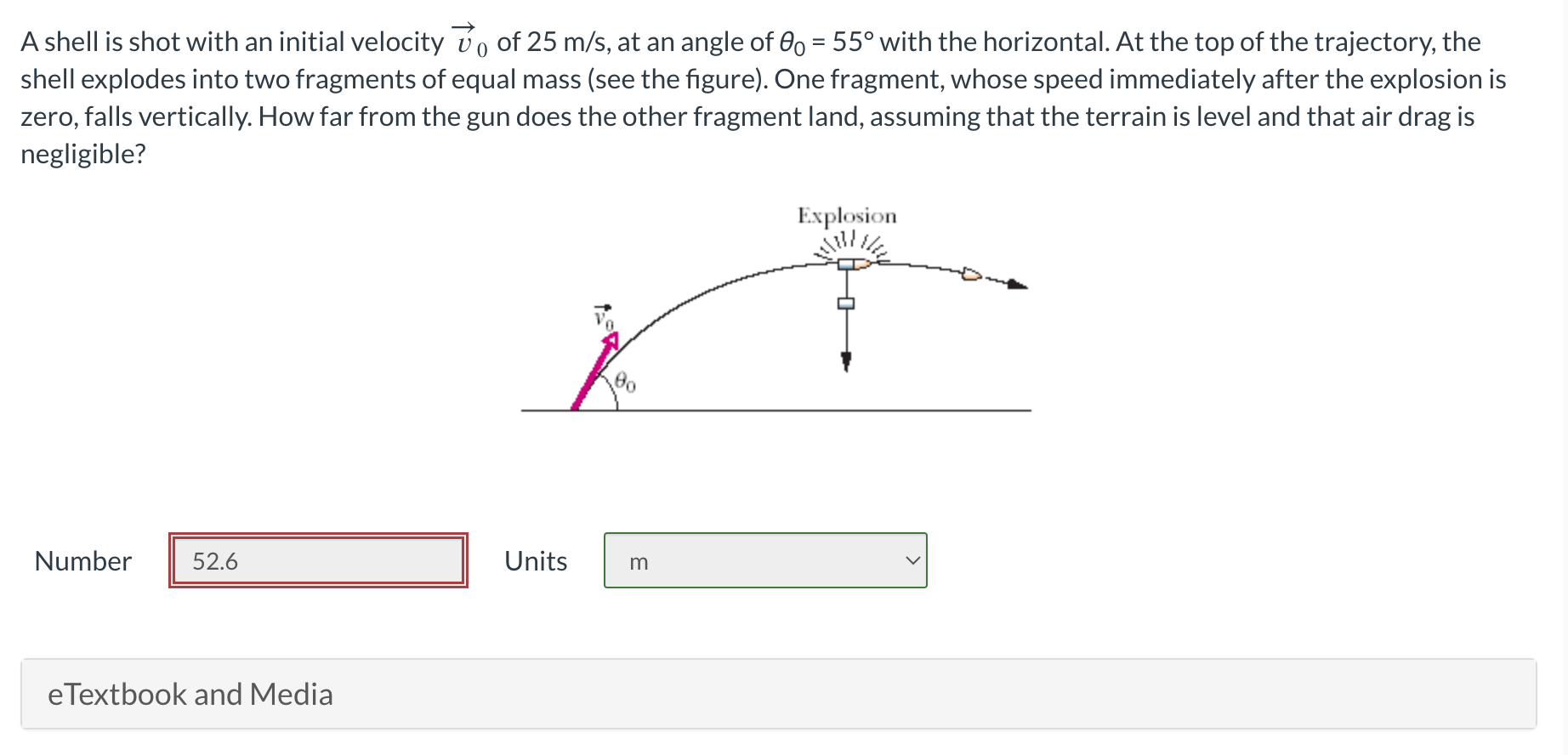 Solved A shell is shot with an initial velocity vec(v)0 ﻿of | Chegg.com