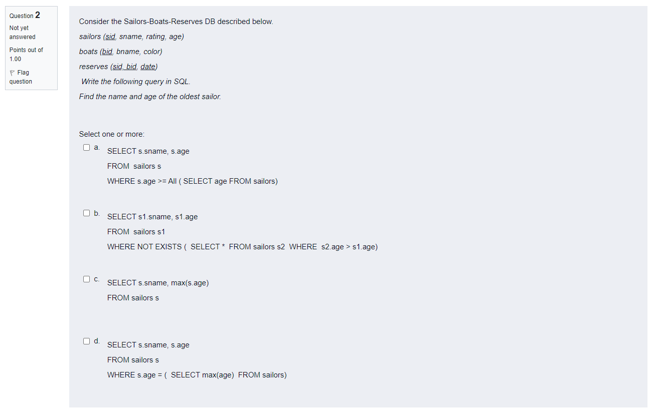 Solved Question 2 Consider The Sailors Boats Reserves Db 