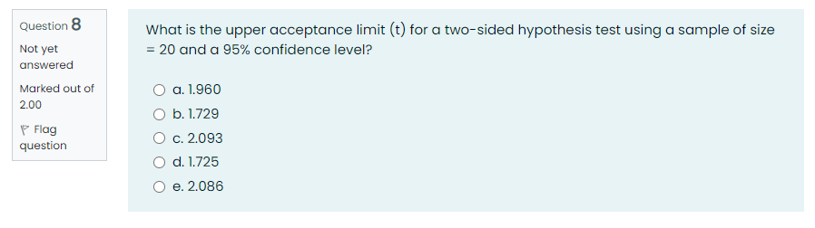 Solved What is the upper acceptance limit (t) for a | Chegg.com