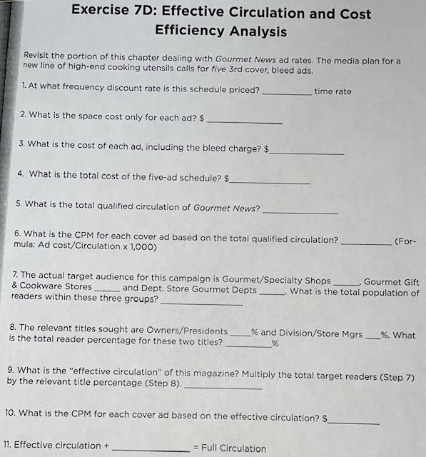 Exercise 7D: Effective Circulation and Cost | Chegg.com