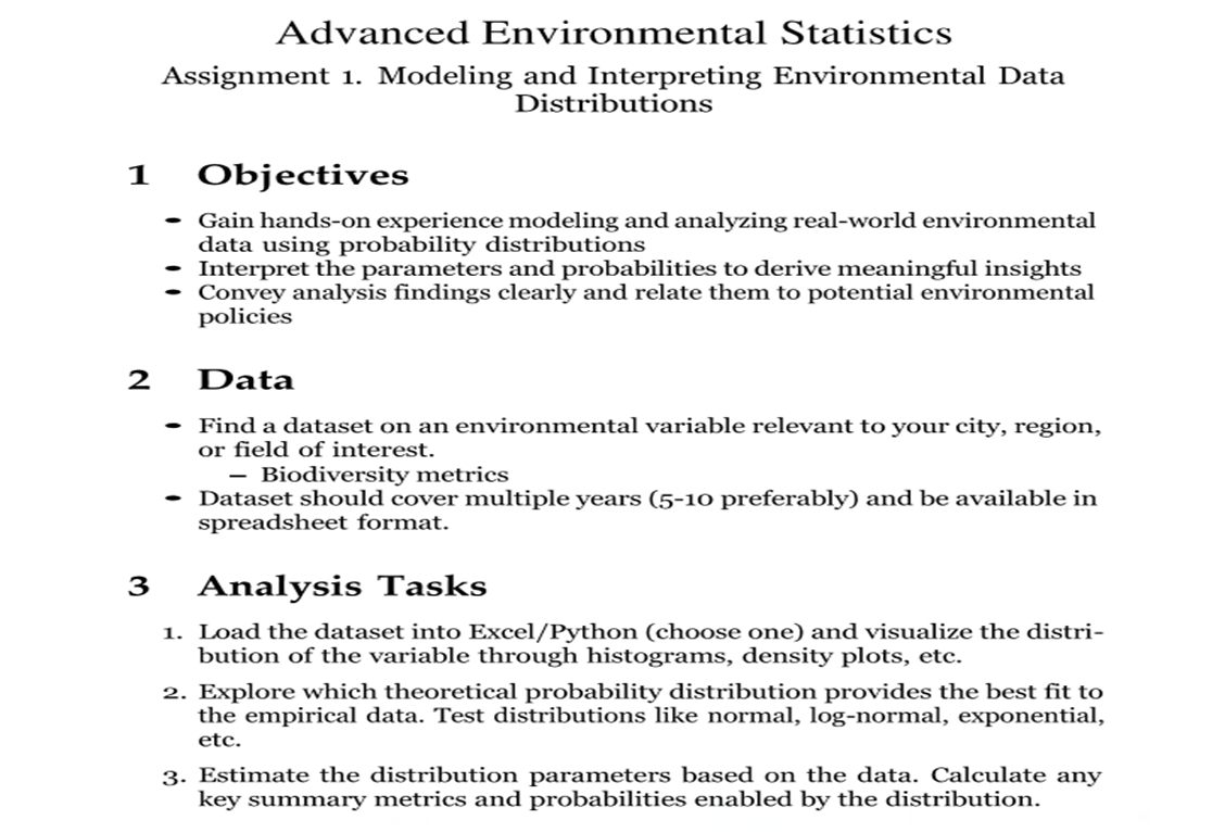Solved Advanced Environmental Statistics Assignment 1. | Chegg.com